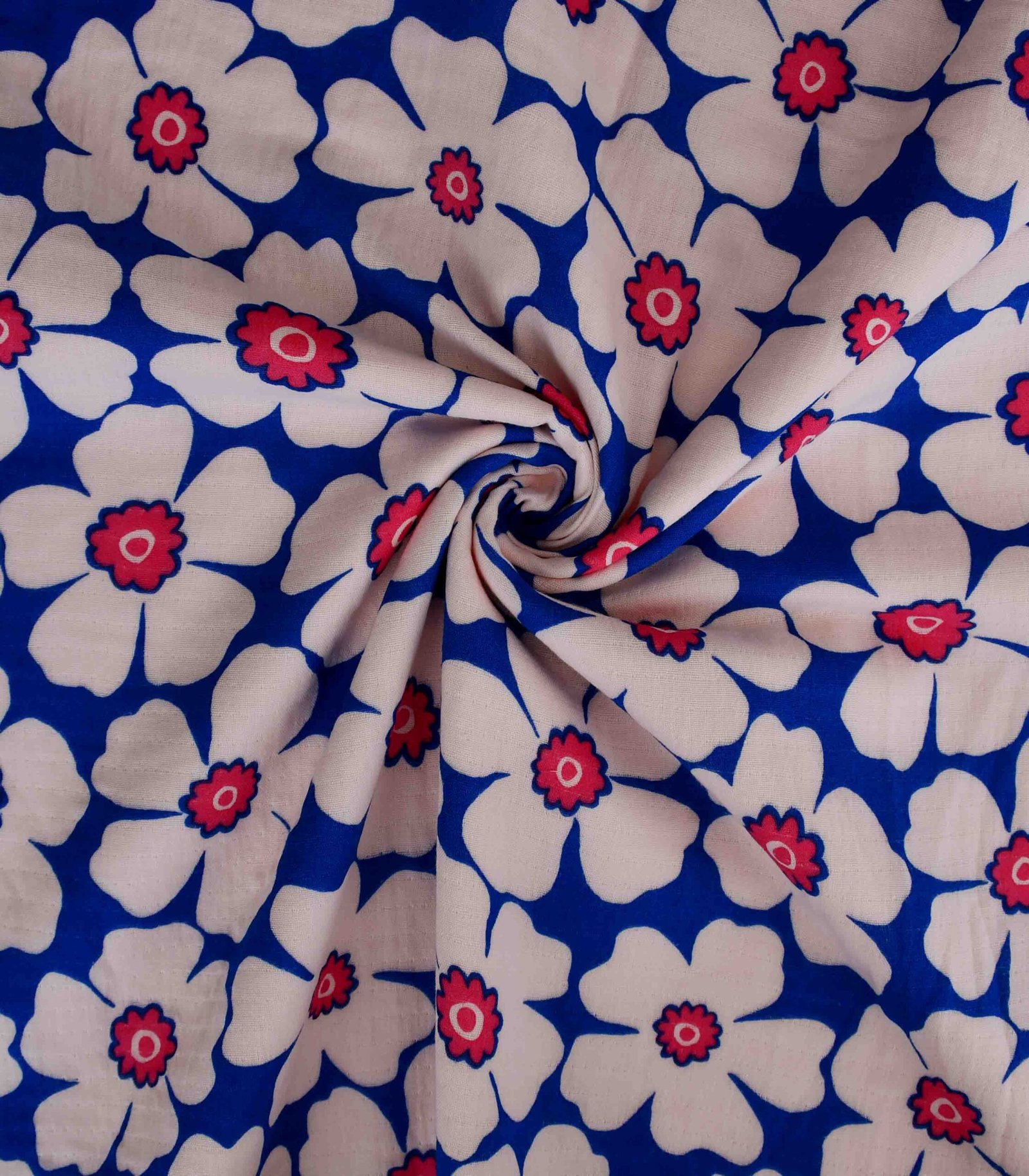 Cotton Indigo Blue Flower Print Woven Fabric (FC-DEPL3781) - Dinesh Exports