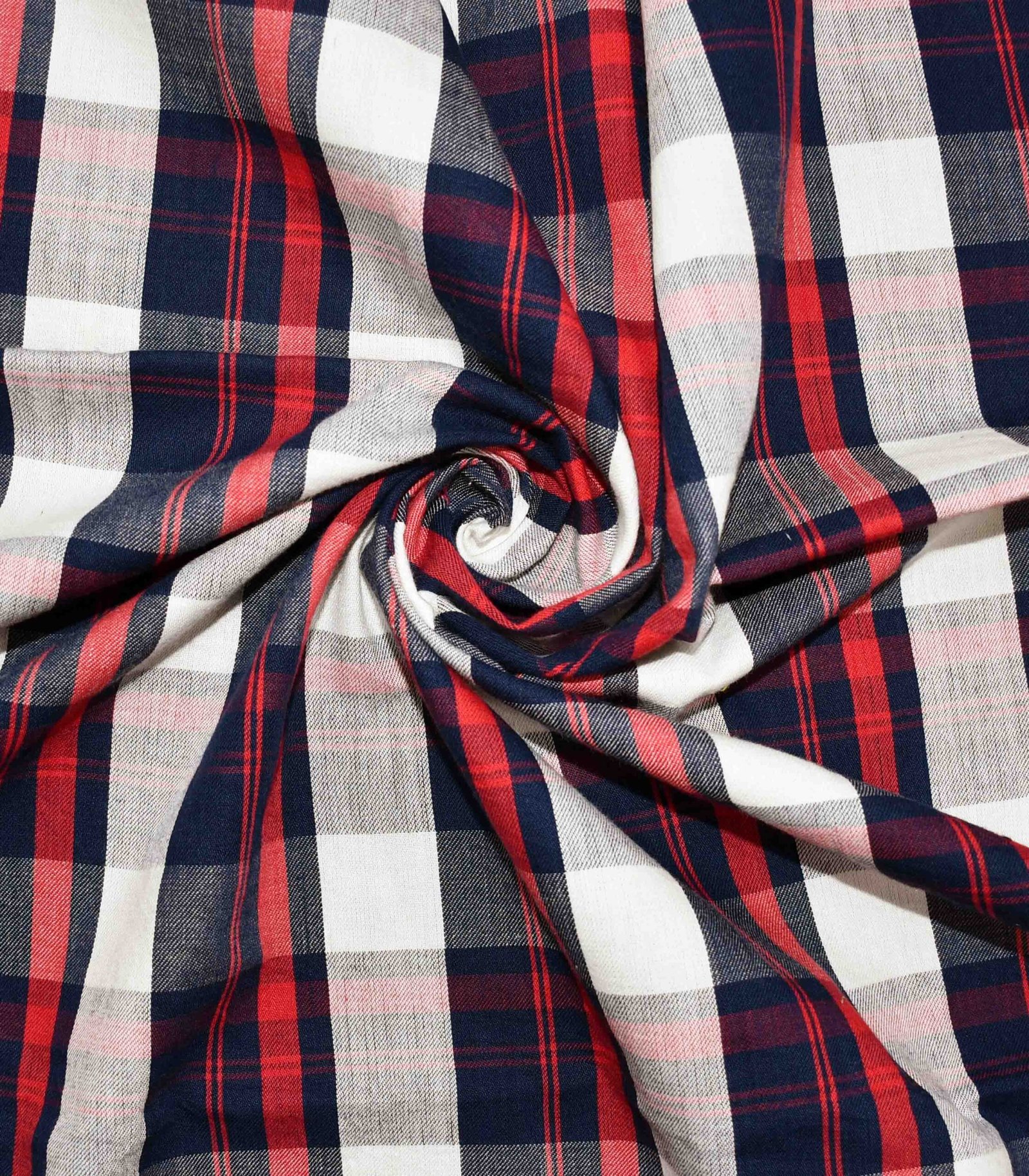 Cotton Twill Red Check Yarndyed Woven Fabric (FC-MTM1104) - Dinesh Exports