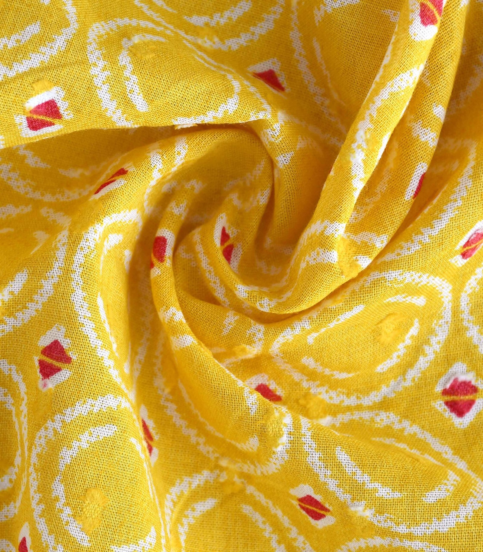 Cotton Yellow Clip Dot Print Fabric (FC-OA112) - Dinesh Exports