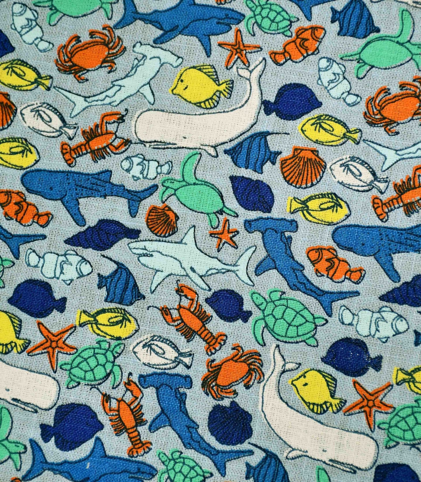 Linen Blends Multi Fish Printed Woven Fabric (FC-DEPL1677) - Dinesh Exports