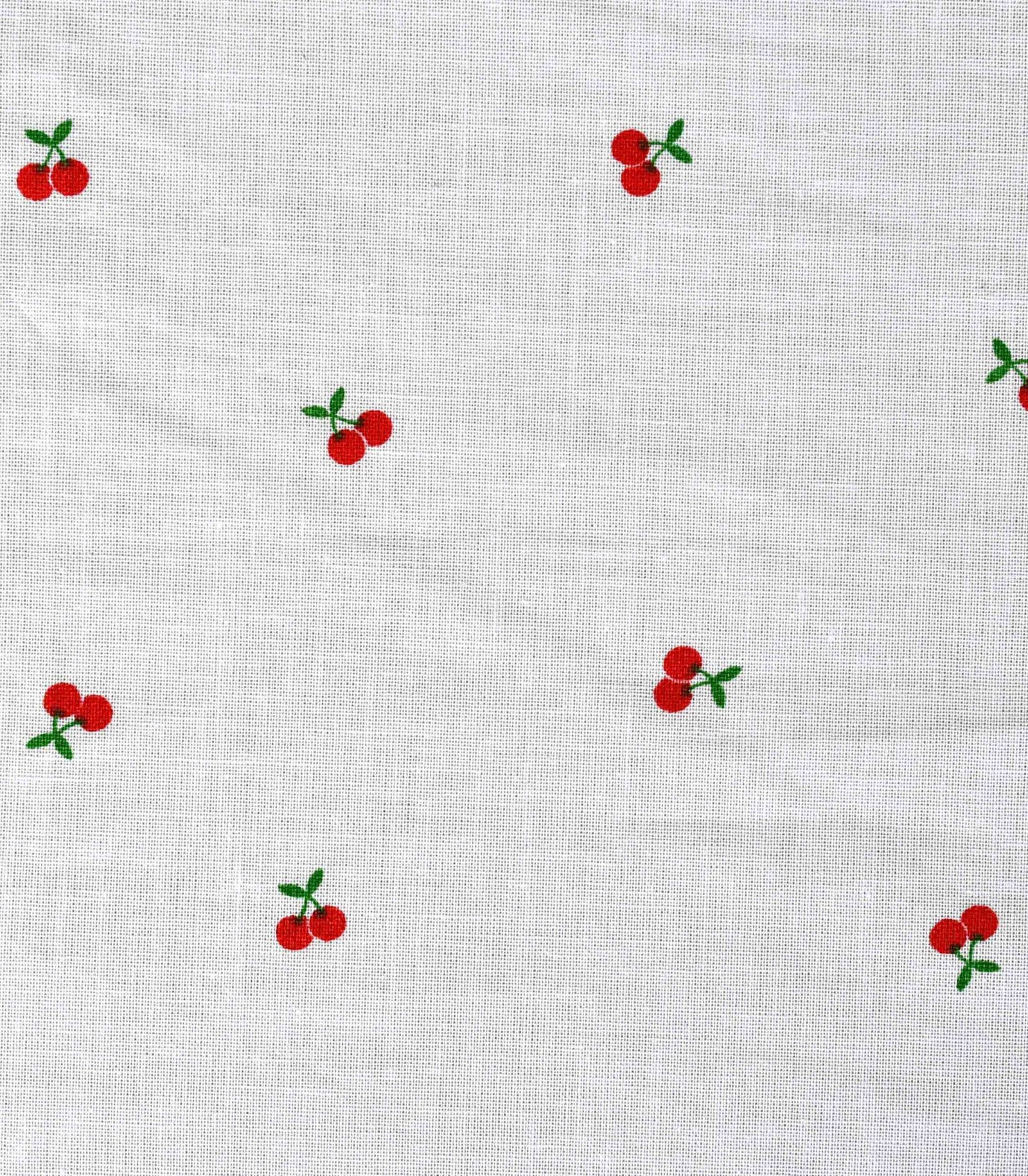 Cotton Whitebase Cherry Print Fabric (FC-OA164) - Dinesh Exports